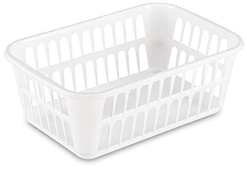 Tribello Plastic Bin Baskets for Organizing, White Storage Tray, High 11 x 8 x 4 - Pack of 4 - Made in USA