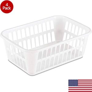 Tribello Plastic Bin Baskets for Organizing, White Storage Tray, High 11 x 8 x 4 - Pack of 4 - Made in USA