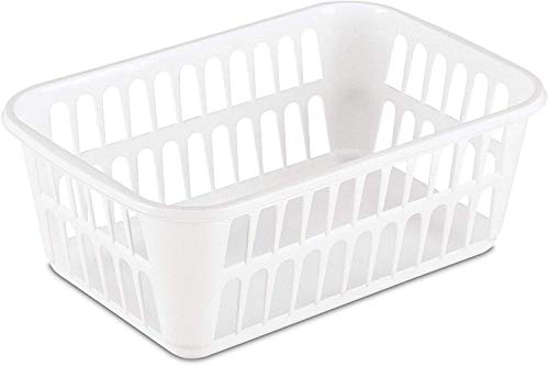 Tribello Plastic Bin Baskets for Organizing, White Storage Tray, High 11 x 8 x 4 - Pack of 4 - Made in USA