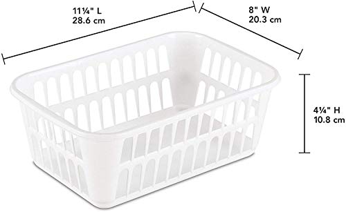 Tribello Plastic Bin Baskets for Organizing, White Storage Tray, High 11 x 8 x 4 - Pack of 4 - Made in USA