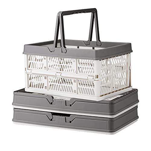 Mutual Trade Plastic Storage Basket Collapsible Crate - Portable Shopping Basket with Handle, Durable Storage Bin, Mutli-Purpose Storage Crate for Kitchen，Bathroom，Medicine (2)