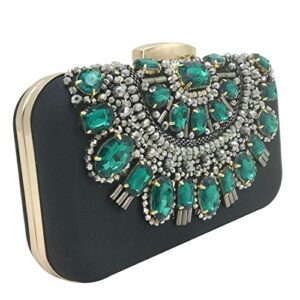 Boutique De FGG Green Beaded Evening Bags and Clutches for Women Formal Party Handbags Bridal Crystal Clutch Purse