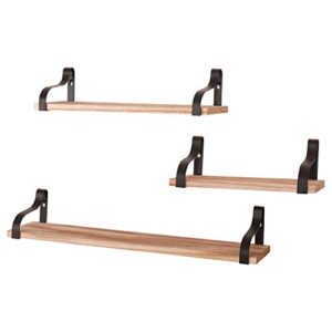 instory set of 3 extended floating shelves wall mounted shelf solid wood hanging shelf wall storage shelves for living room,bedroom,kitchen,office,bathroom etc – natural wood