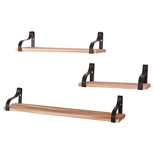 INSTORY Set of 3 Extended Floating Shelves Wall Mounted Shelf Solid Wood Hanging Shelf Wall Storage Shelves for Living Room,Bedroom,Kitchen,Office,Bathroom Etc - Natural Wood