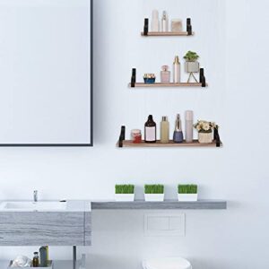 INSTORY Set of 3 Extended Floating Shelves Wall Mounted Shelf Solid Wood Hanging Shelf Wall Storage Shelves for Living Room,Bedroom,Kitchen,Office,Bathroom Etc - Natural Wood