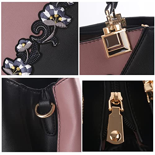 ELDA Purses and Handbags for Women Embroidery Top Handle Satchel Fashion Ladies Shoulder Bag Tote Purse Messenger Bags