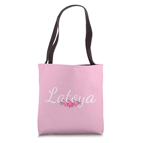 Custom Latoya Gift Personalized Name Flowers Floral Pink Tote Bag