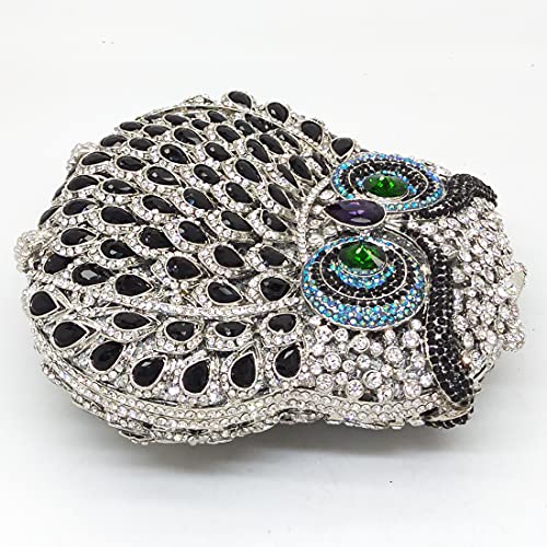 Cute Owl Clutch Women Crystal Evening bags Formal Dinner Rhinestone Handbag Party Purse (BlackSilver,Small)