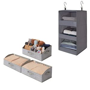 granny says bundle of 3-pack trapezoid storage bins & 1-pack ash gray hanging organizer