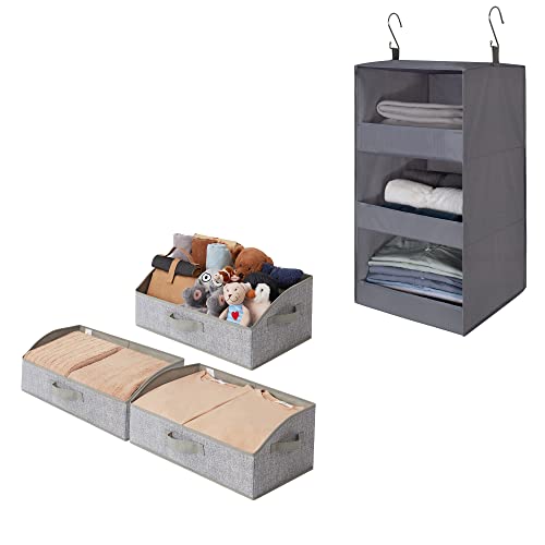 GRANNY SAYS Bundle of 3-Pack Trapezoid Storage Bins & 1-Pack Ash Gray Hanging Organizer