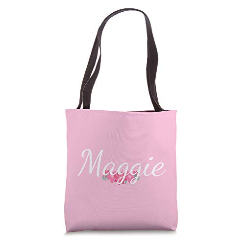 Custom Maggie Gift Personalized Name Flowers Floral Pink Tote Bag