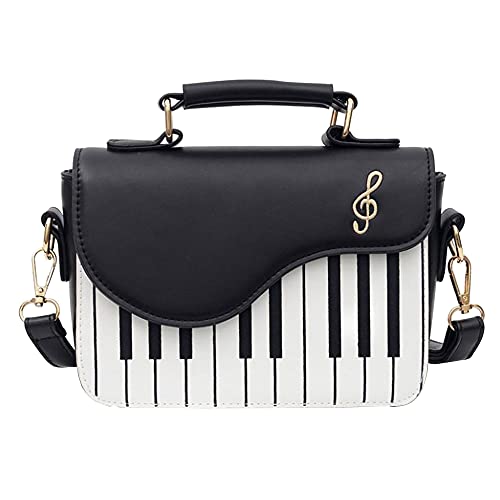 Zeph Hosea Women Piano Pattern Music Note Top Handle Satchel Mini Size Crossbody Tote Bag Purse (Black)