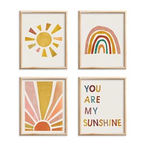 boho nursery decor boho rainbow decor you are my sunshine wall decor boho wall art prints for wall decor,kids wall decor,rainbow decor for girls bedroom unframed art prints set of 4 (boho rainbow, 8”x10”)