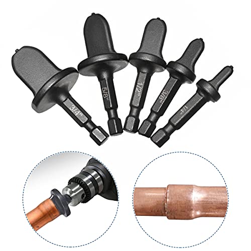 SeonFook 5pcs Swaging Tool Drill Bit Set Copper Pipe Flaring Tools with 1/4'' 3/8'' 1/2'' 5/8'' 3/4'' Bits Multifunction Tube Expander Portable Drill Bit Repairing Kit 1/4-Inch Hex Shank HVAC Tool