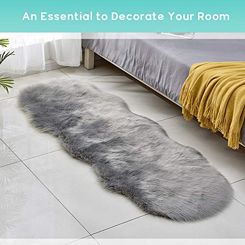 vlionzebra Faux Sheepskin Plush Area Rug, 2x6 feet Anti-Slip Fluffy Rug for Bedroom, Warm Faux Fur Couch Cover for Sofa and Bay Window(Grey)