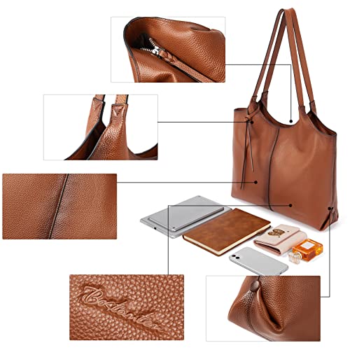 BOSTANTEN Women Handbags Designer Shoulder Tote Bag Soft Genuine Leather Top-handle Purse Brown