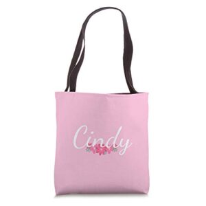 custom cindy gift personalized name flowers floral pink tote bag