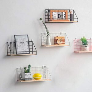 DOITOOL Wire Storage Rack Floating Shelves Wall Mounted Rustic Wood Wire Frame Hanging Shelf for Bedroom Bathroom Living Room Kitchen Office Size M Cabinet Storage Shelf