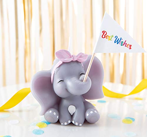 FLYPARTY Children's Birthday Candles with Best Wishes Flag,Handmade Adorable Cute Elephant Baby Shower Cake Topper Candle, Wedding Festival Theme Halloween Party Favors Decorations (Elephant Girl)