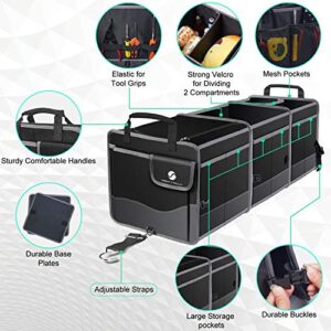 Trunk Organizer with Cooler, Collapsible Trunk Storage Container with Non Slip Bottom Strips, Large Multi-Compartment Waterproof Car Trunk Organizer Groceries for Vehicle Sedan, Suv, Truck,Van(Black)