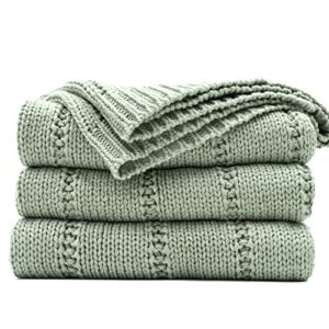 recyco cable knit sage green throw blanket for couch, super soft warm cozy decorative knitted throw blanket 2.3lb for bed, sofa, chair 50″x60″