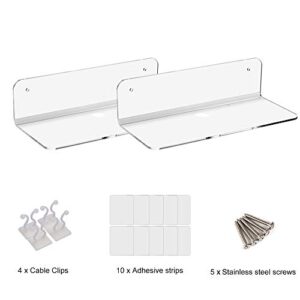 OAPRIRE Floating Shelves Set of 2 with Cable Clips - Easily Expand Wall Space - Acrylic Small Wall Shelf for Bedroom, Bathroom, Gaming Room, Living Room, Office - Clear