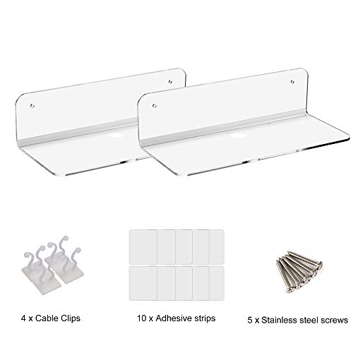 OAPRIRE Floating Shelves Set of 2 with Cable Clips - Easily Expand Wall Space - Acrylic Small Wall Shelf for Bedroom, Bathroom, Gaming Room, Living Room, Office - Clear