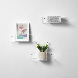 OAPRIRE Floating Shelves Set of 2 with Cable Clips - Easily Expand Wall Space - Acrylic Small Wall Shelf for Bedroom, Bathroom, Gaming Room, Living Room, Office - Clear