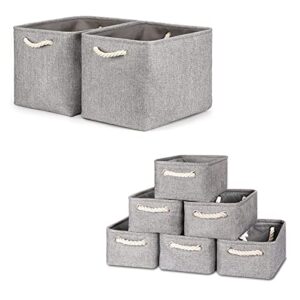 bidtakay baskets set fabric storage bins-grey bundled baskets of 2 large baskets 16″ x 11.8″ x 11.8″ + 6 small baskets 11.8″ x 7.8″ x 5″