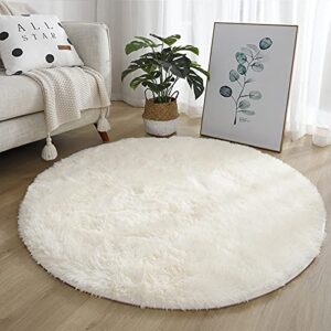 miemie 6×6 soft white round area rug for bedroom modern fluffy circle rug for kids girls baby room indoor plush circular nursery rugs cute cozy area rugs for living room