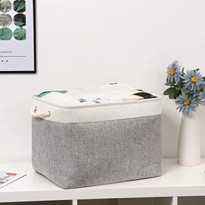 Bidtakay Baskets Set Fabric Storage Bins-White&Grey Bundled Baskets of 2 Large Baskets 16" X 11.8" X 11.8" + 6 Small Baskets 11.8" X 7.8" X 5"