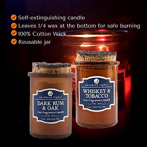 Northern Lights Fine Fragranced Aromatherapy Candle Spirit Jar Bundle Scented Candles Gifts for Women and Men — 2 x 5oz (Whiskey & Tobacco and Dark Rum & Oak)