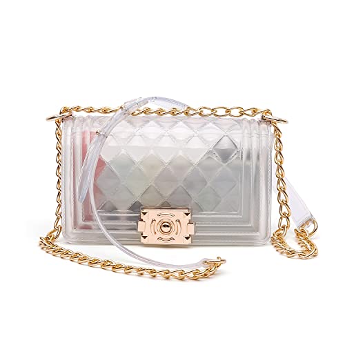 YING YUMEI Semi Clear Purse Stadium approved,Clear Crossbody Bag, Small Clear Gameday Clutch Cute Shoulder Jelly Handbag