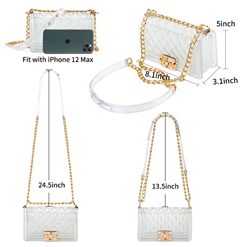 YING YUMEI Semi Clear Purse Stadium approved,Clear Crossbody Bag, Small Clear Gameday Clutch Cute Shoulder Jelly Handbag