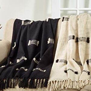 SARO LIFESTYLE Fringe Line Throw Blanket