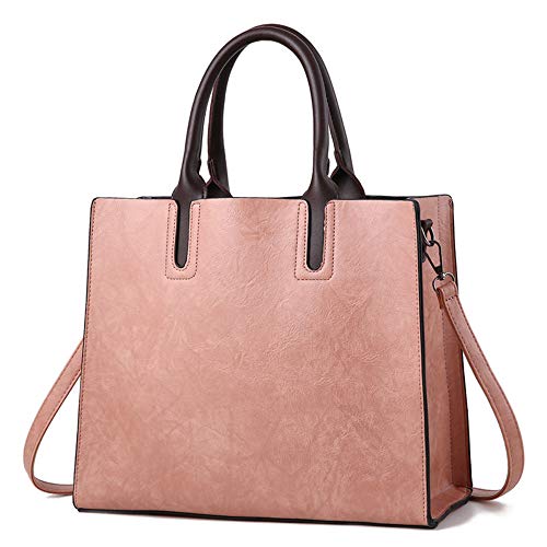 Downupdown PU Leather Handbag Female Top-Handle Bag Shoulder Bag Large Capacity Tote (Pink)