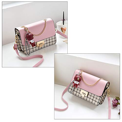 zhongningyifeng Crossbody Bag Shoulder Bag for Women Leather Small Purses Handbags Fashion With Chain Strap (plaid pink)