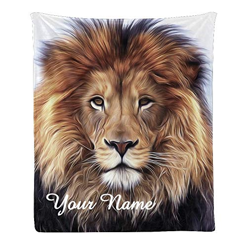 CUXWEOT Custom Blanket with Name Text,Personalized Lion Animal Super Soft Fleece Throw Blanket for Couch Sofa Bed (50 X 60 inches)