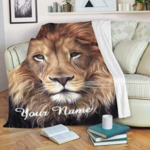 CUXWEOT Custom Blanket with Name Text,Personalized Lion Animal Super Soft Fleece Throw Blanket for Couch Sofa Bed (50 X 60 inches)