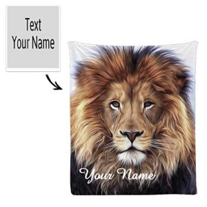 CUXWEOT Custom Blanket with Name Text,Personalized Lion Animal Super Soft Fleece Throw Blanket for Couch Sofa Bed (50 X 60 inches)