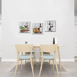 LoveHouse 3 Panel Kitchen Room Picture Wall Decor Red Wine Grape Barrel Canvas Prints Artwork for Dining Room Bar Decoration Still Life Modern Home Decoration Stretched Framed Ready to Hang 12x12inchx3pcs