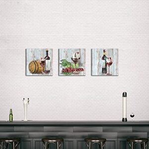 LoveHouse 3 Panel Kitchen Room Picture Wall Decor Red Wine Grape Barrel Canvas Prints Artwork for Dining Room Bar Decoration Still Life Modern Home Decoration Stretched Framed Ready to Hang 12x12inchx3pcs