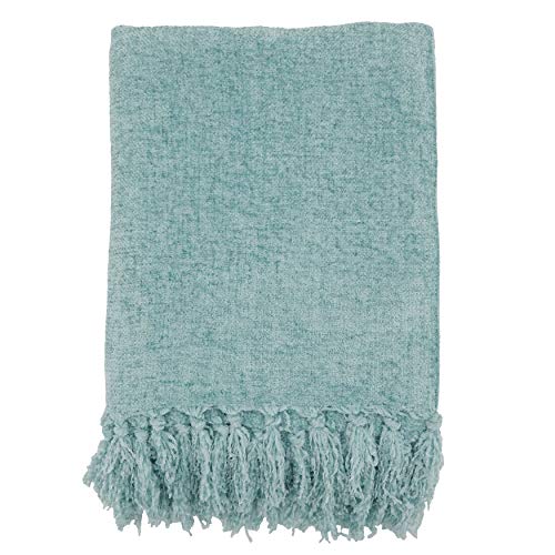 SARO LIFESTYLE Chenille Throw with Fringed Edge, Aqua, 50"" x 60""" (TH110.A5060)