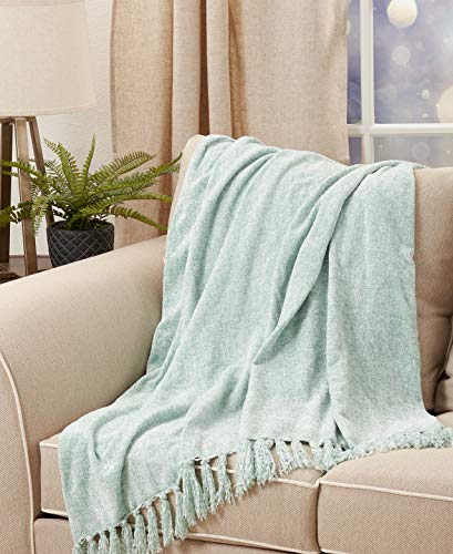 SARO LIFESTYLE Chenille Throw with Fringed Edge, Aqua, 50"" x 60""" (TH110.A5060)