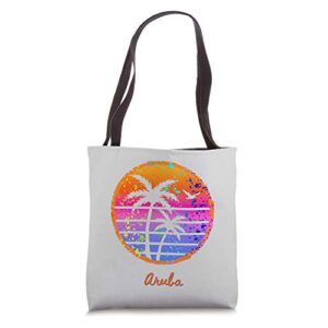 aruba island palm tree sunset caribbean souvenir tote bag