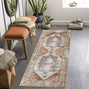 lanffia boho rug runner 2×5 washable persian hallway runner rug vintage distressed entry throw area rug non-slip low-pile floor carpet for kitchen bathroom laundry room bedroom, yellow/multi