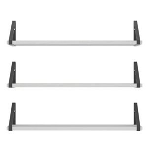 Wallniture Ponza Floating Shelves for Bathroom Decor, Wall Bookshelves for Living Room, Kitchen, Wood Wall Shelves 24"x4.5" White Shelf Set of 3