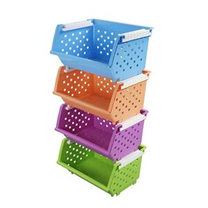 lesbin 4-pack plastic stackable storage baskets, colored stacking bin