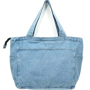 YunZh Denim Tote Bag Casual Style Lightweight Classic Retro Travel Shopper Shoulder Handbag