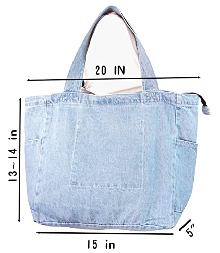 YunZh Denim Tote Bag Casual Style Lightweight Classic Retro Travel Shopper Shoulder Handbag